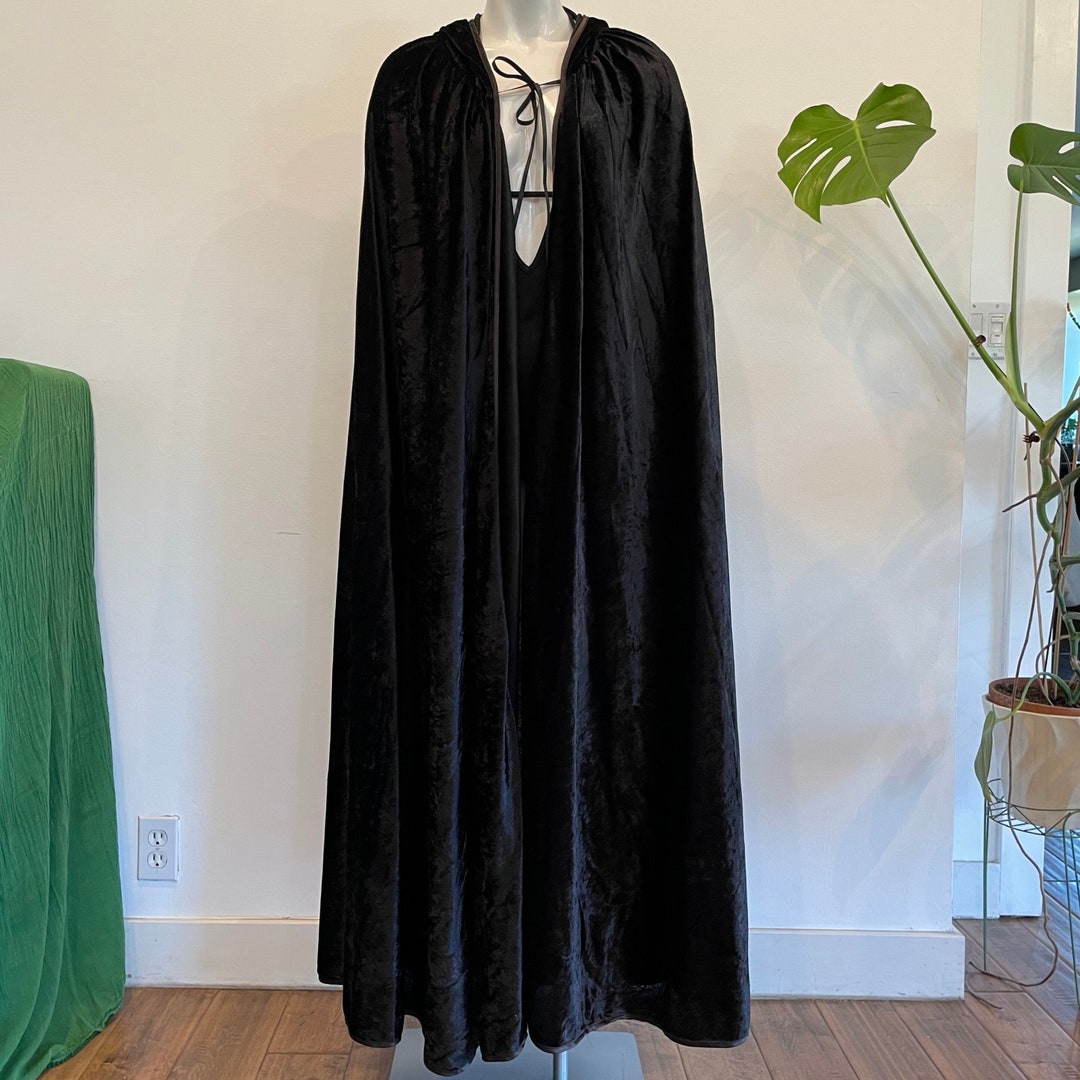Handmade Black Velvet Hooded Cape - Halloween Witch, Warlock, Wizard ...