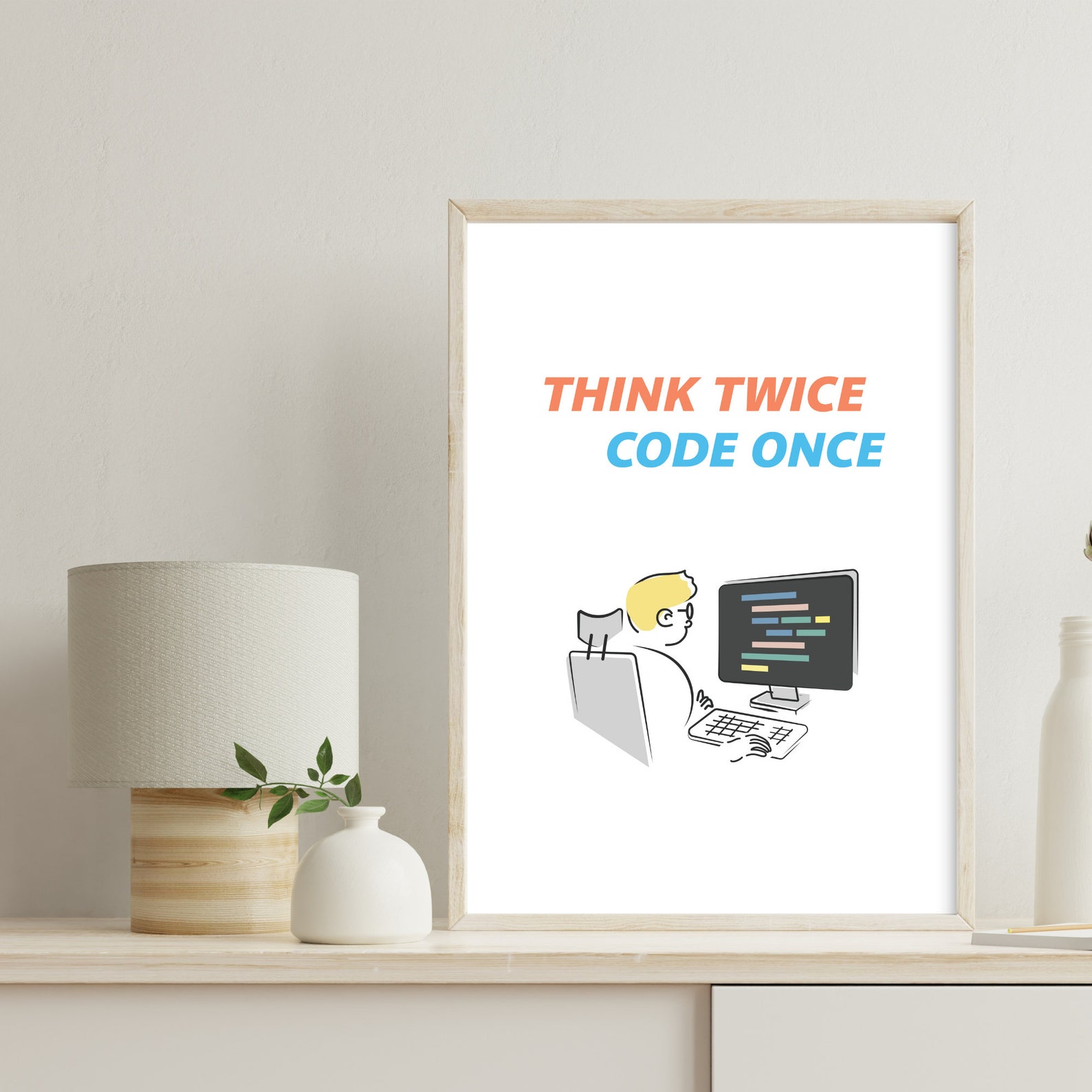 Think Twice Code Once Print: Minimalist Programmer Wall Art (digital ...