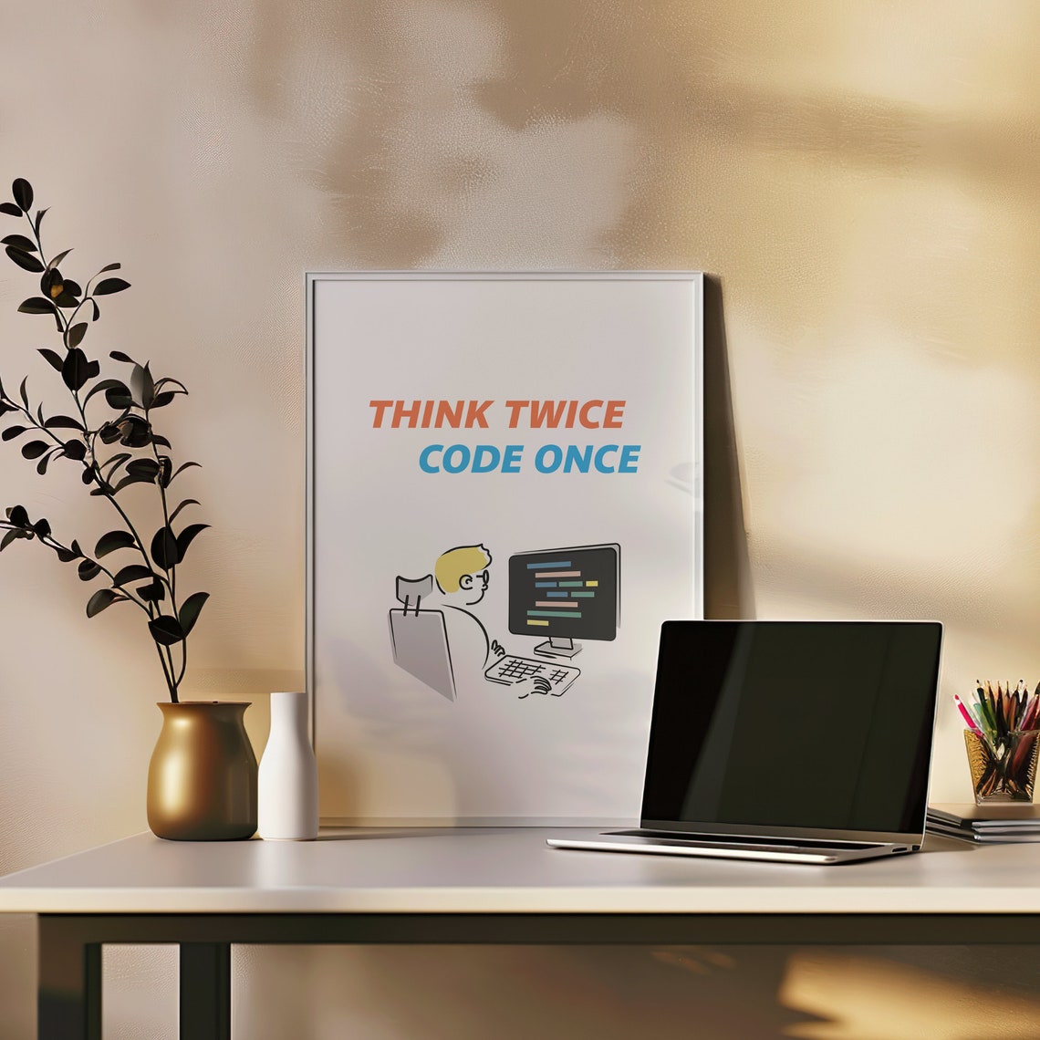 Think Twice Code Once Print: Minimalist Programmer Wall Art (digital ...