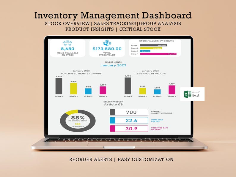 Excel Inventory Management Dashboard: Stock Tracker Template - Etsy