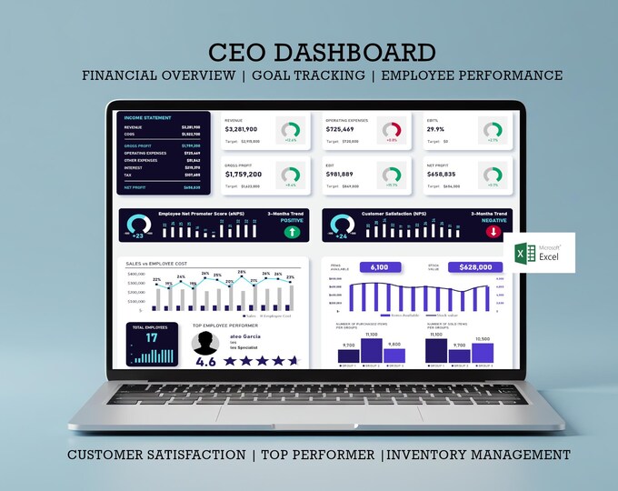 CEO Executive Dashboard - Excel Template | Financial Dashboard ...