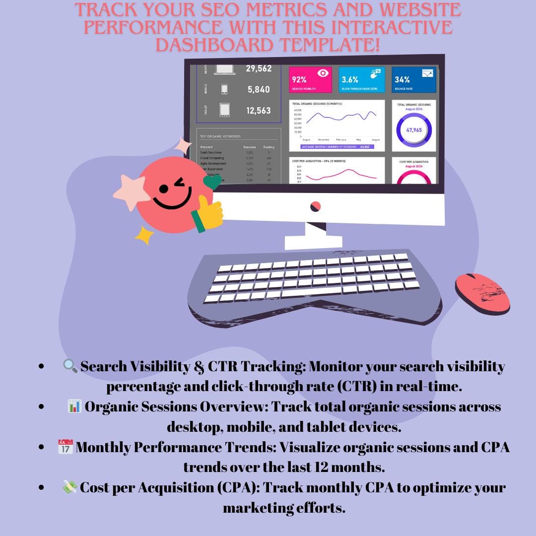 SEO Dashboard Template Excel-based Search Performance Tracker - Etsy