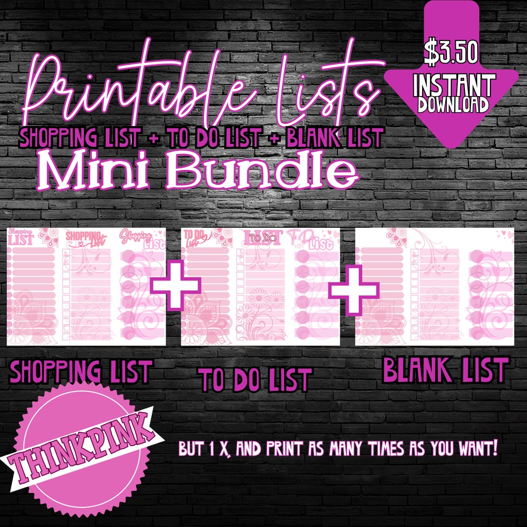 Printable Lists Mini Bundle: Shopping List to Do List Blank List ...