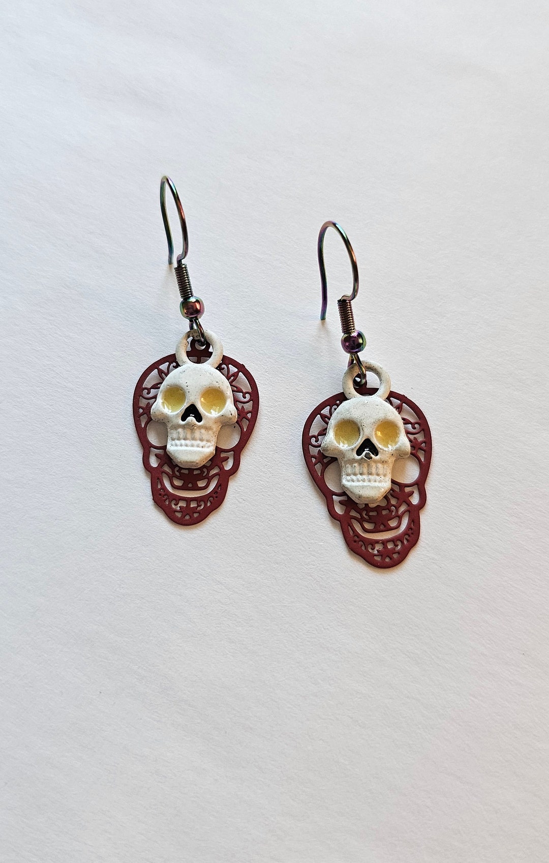 Powder Coated Stainless Steel Red Sugar Skull Filigree and White Skull ...