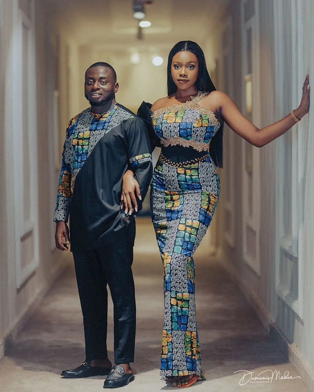 Ankara Matching Couple Outfit: Traditional Wedding Dress, Engagement ...
