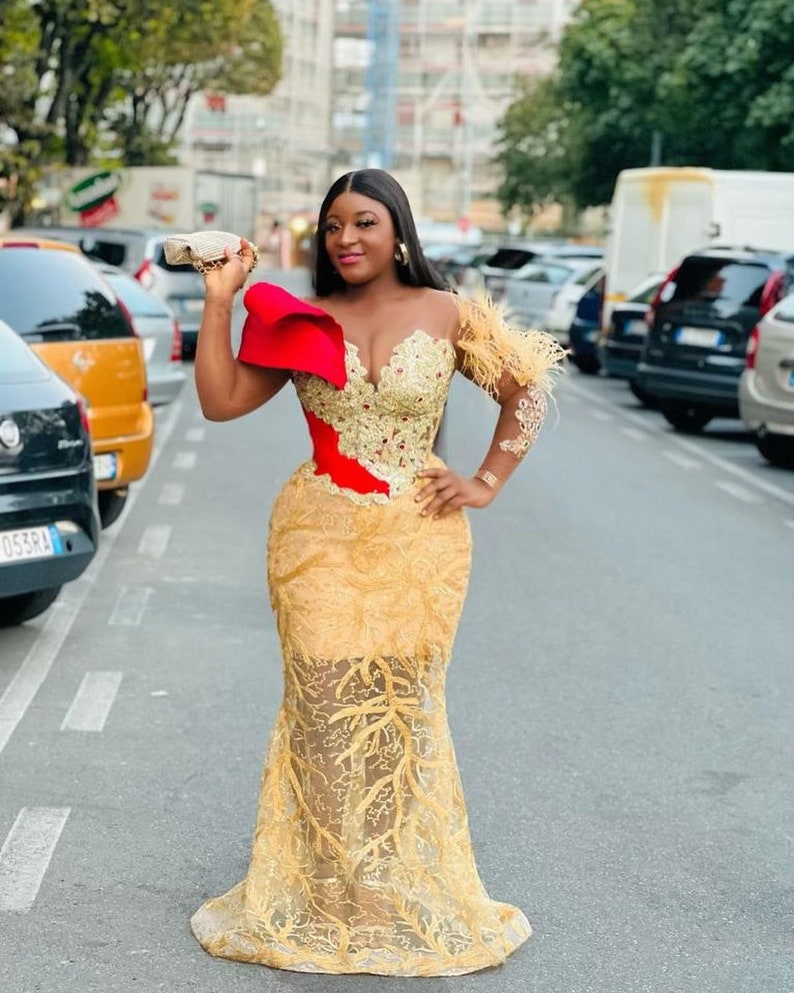 African Nigeria Asoebi Women Clothing Dress,prom Dress, Birthday Dress ...