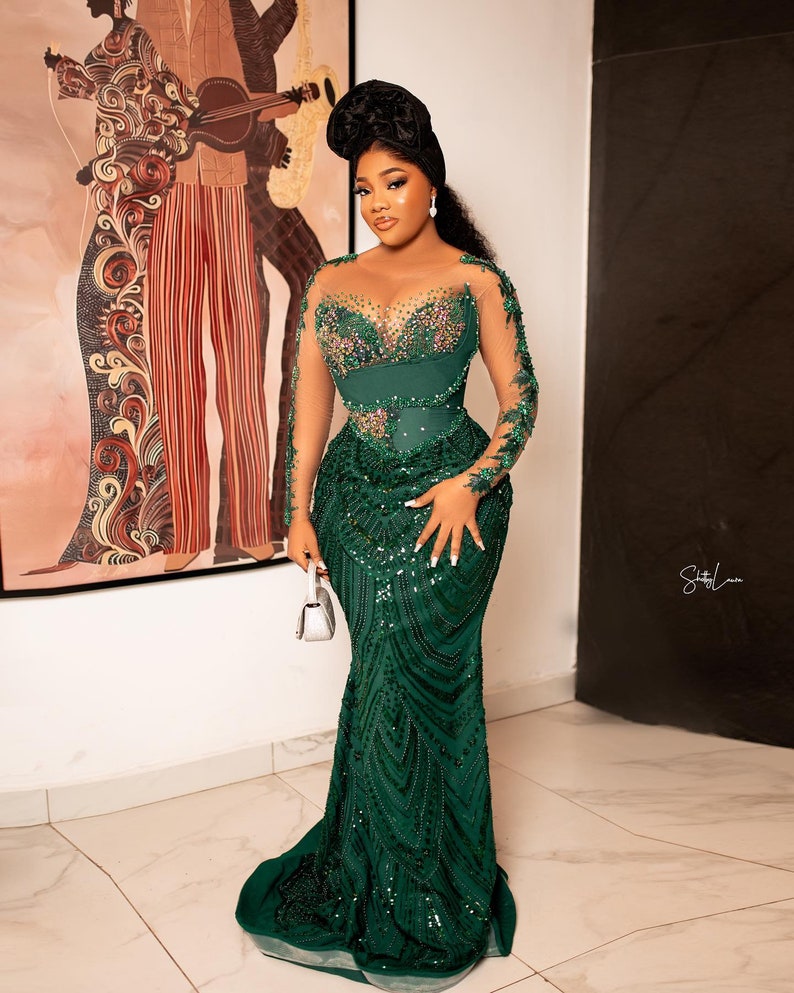 Emerald Green African Fully Beaded Women Clothing Dress,prom Dress ...