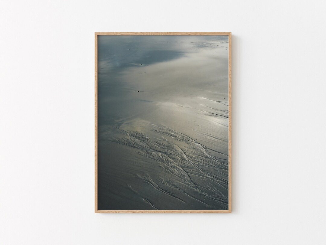 Minimalist Beach. Blue Grey Water Reflection Ripple Photograph. Framed ...
