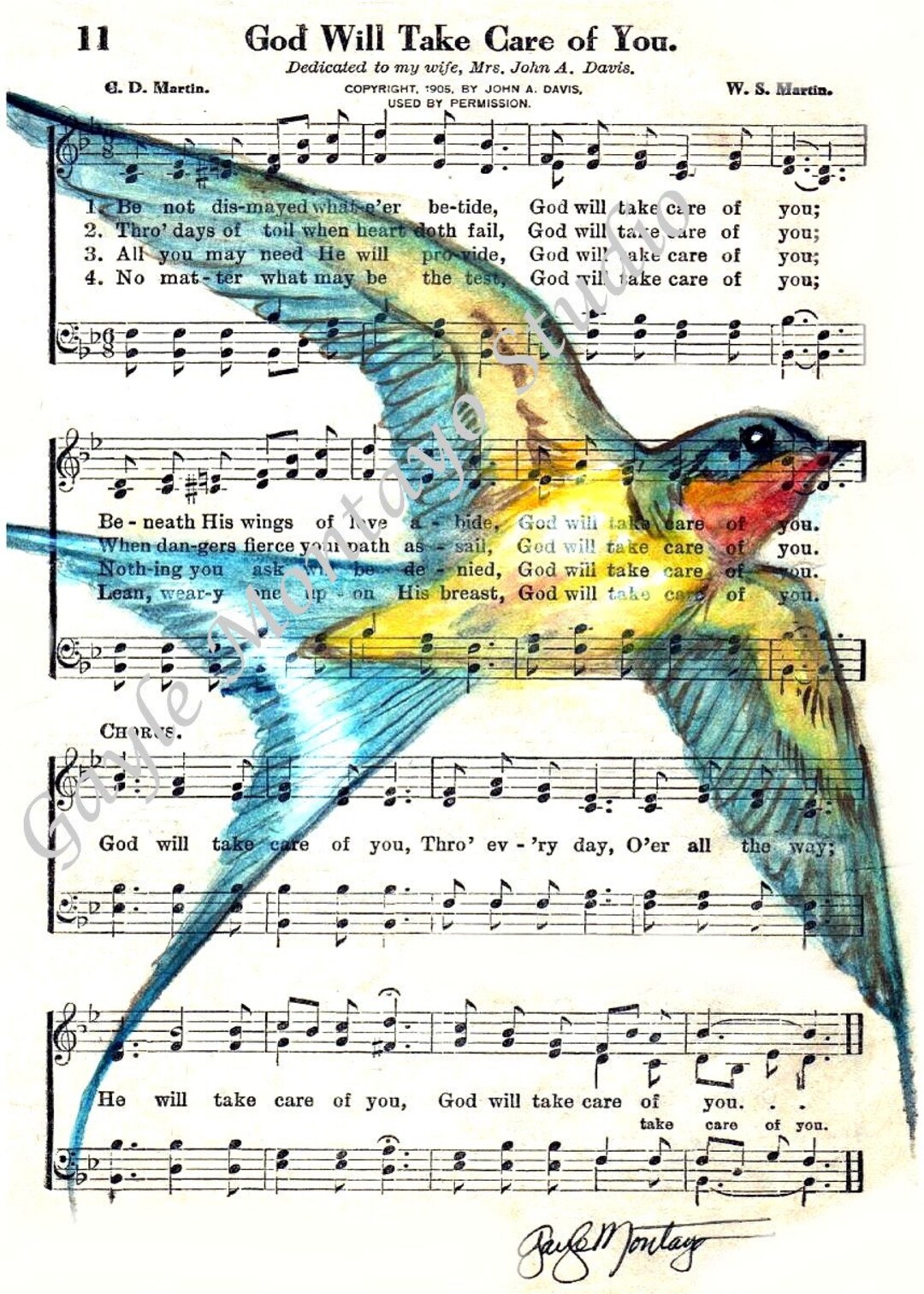 Barn Swallow© Spiritual Song Page 4x6, 5x7, or 8x10 Print God Will Take ...