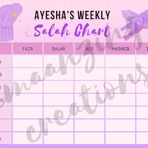 Personalised Salah Namaz Chart for Girls, Digital Template - Etsy
