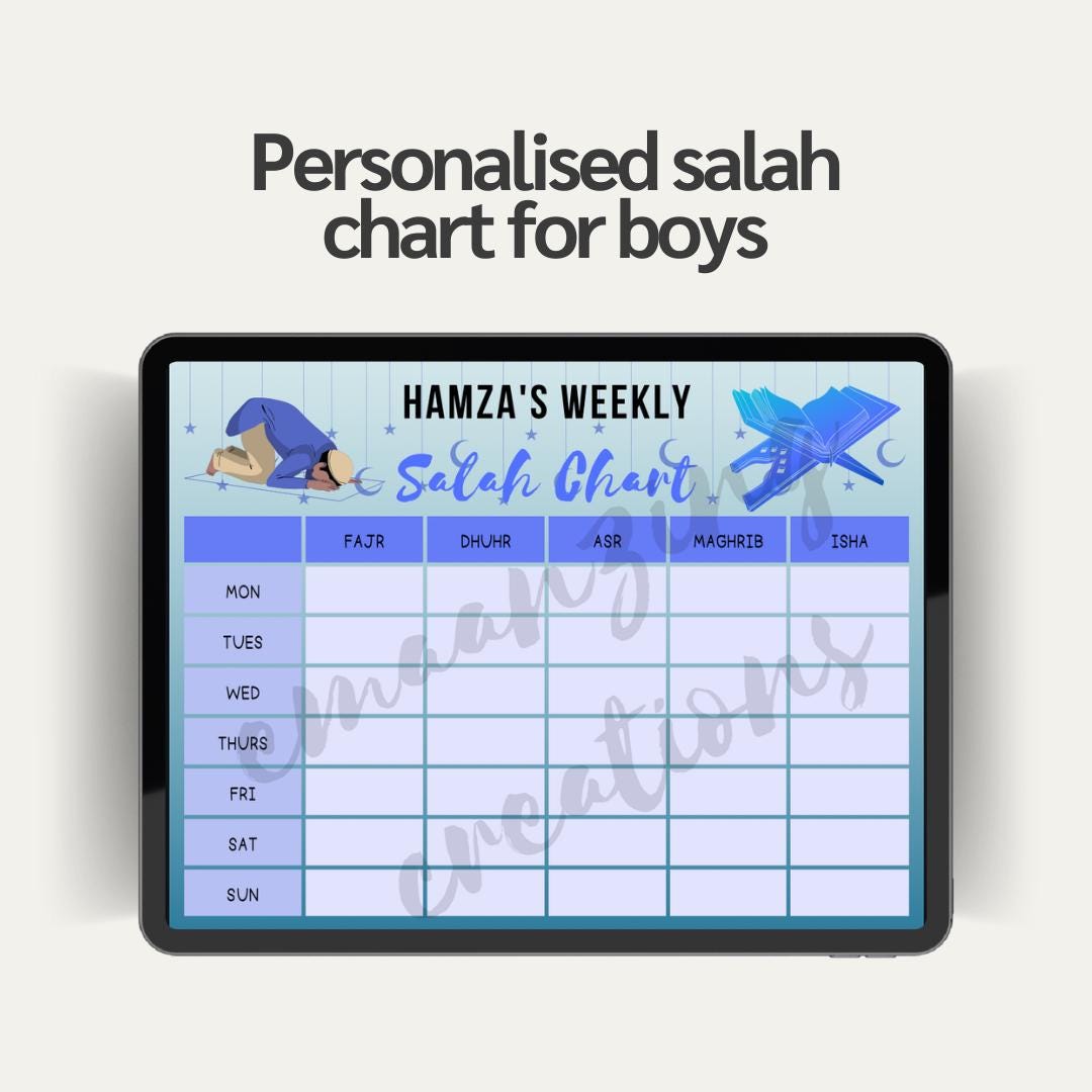Personalised Namaz Salah Tracker Chart for Boys Ramadan - Etsy