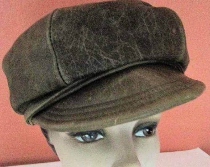 Distressed Vintage Kokin Newsboy Cap Hat Rugged Brown Leather ...