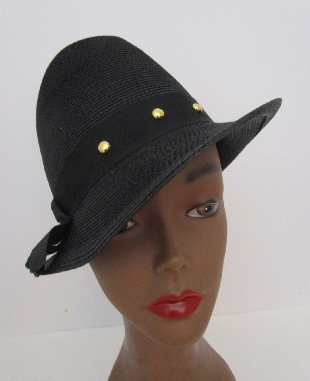 Cocky Black Straw Trilby Fedora Hat Vintage 1950s - Etsy