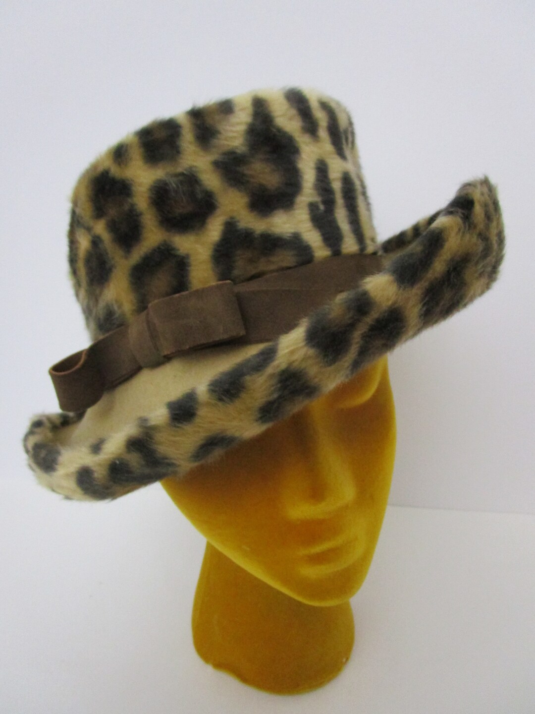 Vintage Faux Plush Leopard Print Hat Packable Khaki Wool Felt 1970s - Etsy