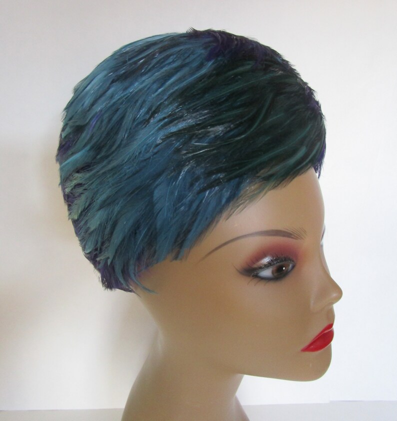 Bright Mr John Feather Hat Toque Green Purple Teal Blue | Etsy