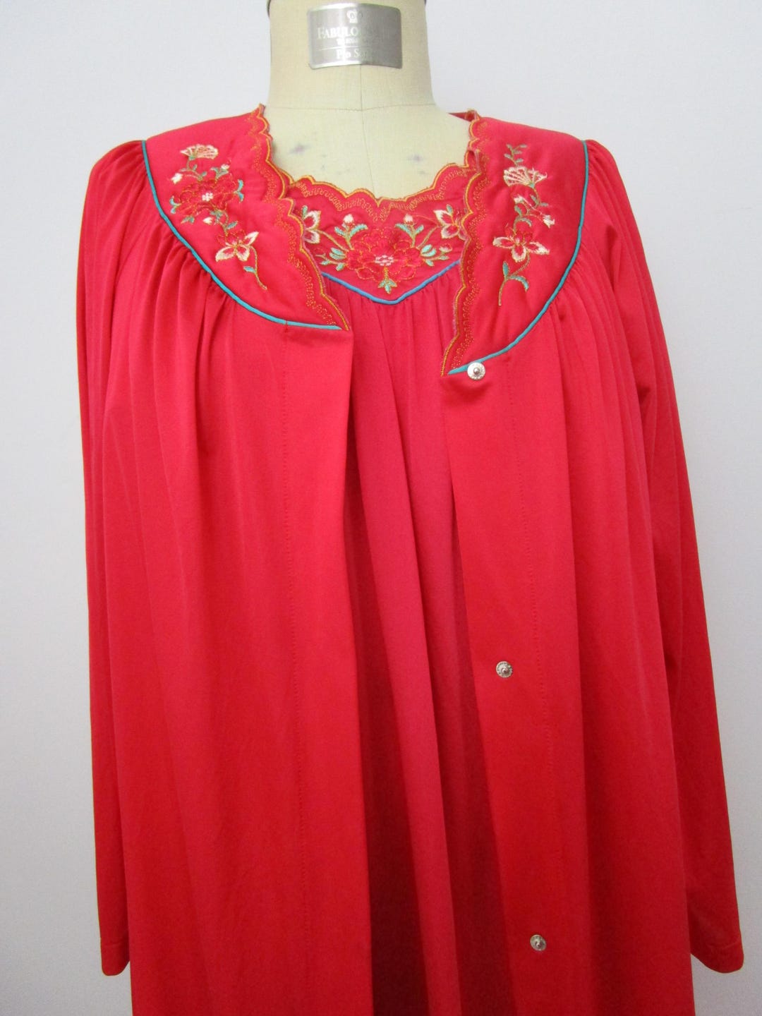 M Shadowline Peignoir Night Gown Robe Vintage Red Embroidery - Etsy