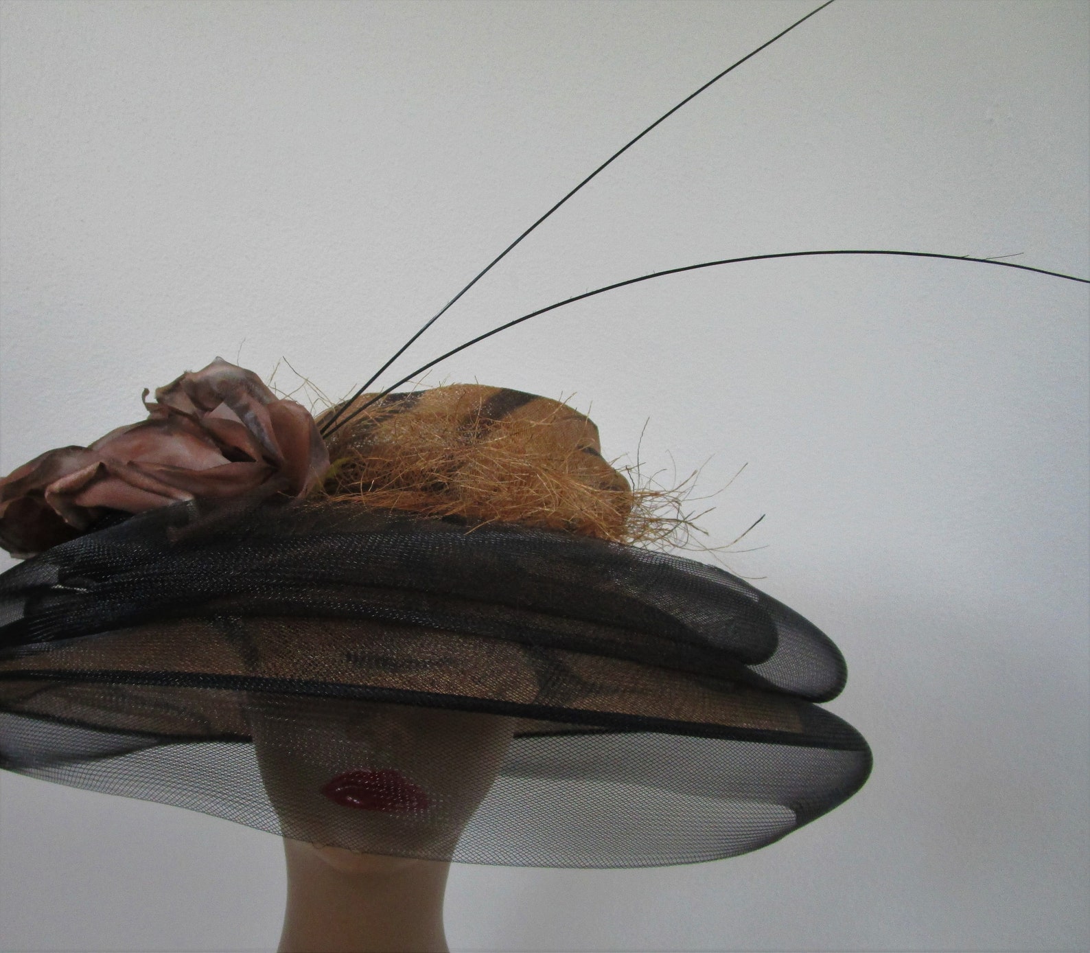 Tiger Marzi Italy Sinamay Straw Sheer Hat Neiman Marcus Khaki | Etsy