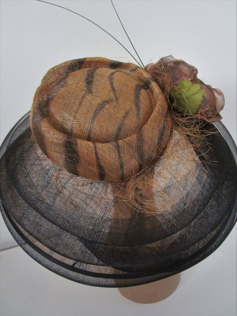 Tiger Marzi Italy Sinamay Straw Sheer Hat Neiman Marcus Khaki | Etsy