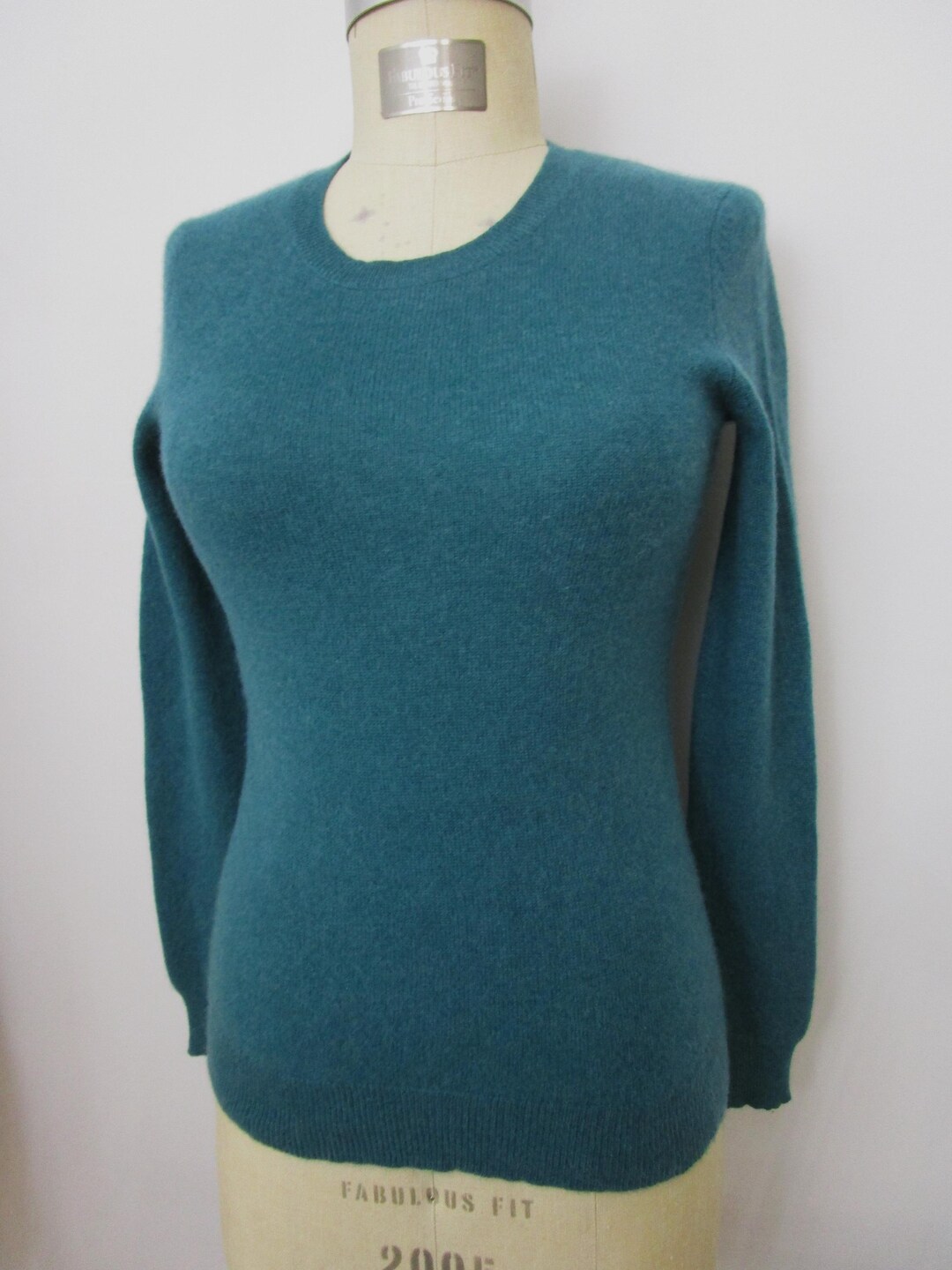 S Fuzzy CASHMERE Pullover Knit Sweater Crew Cuddly Dark Teal Turquoise ...