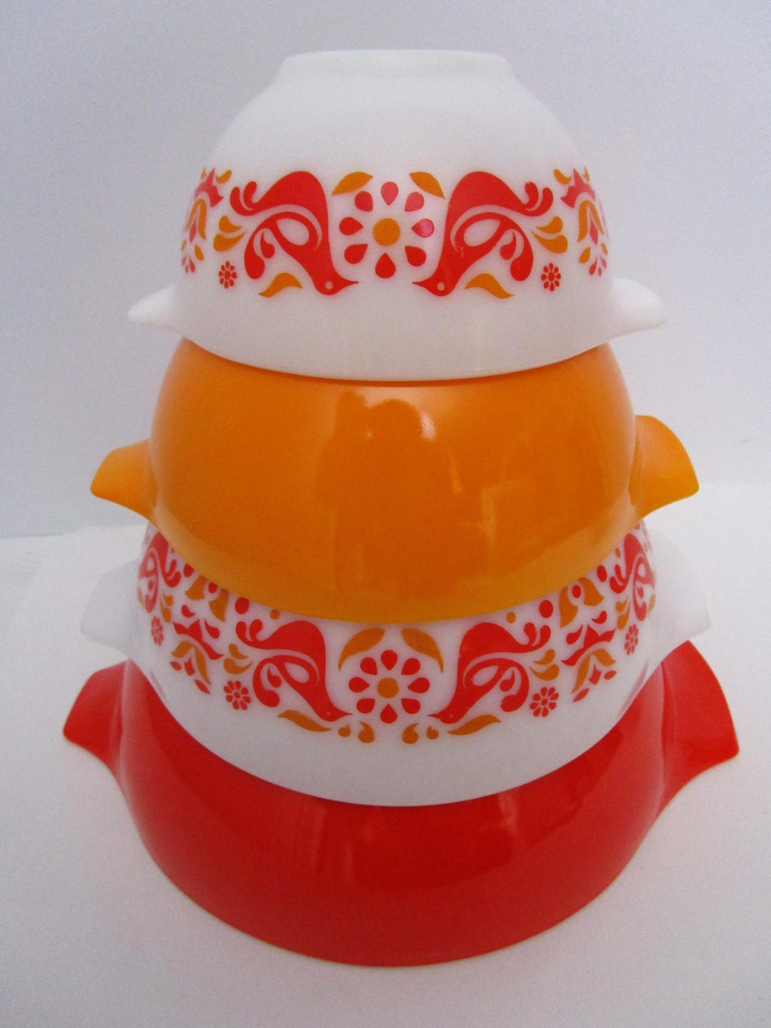 Pyrex Friendship Red Bird Set 4 Cinderella Mixing Bowl Nesting Oven ...
