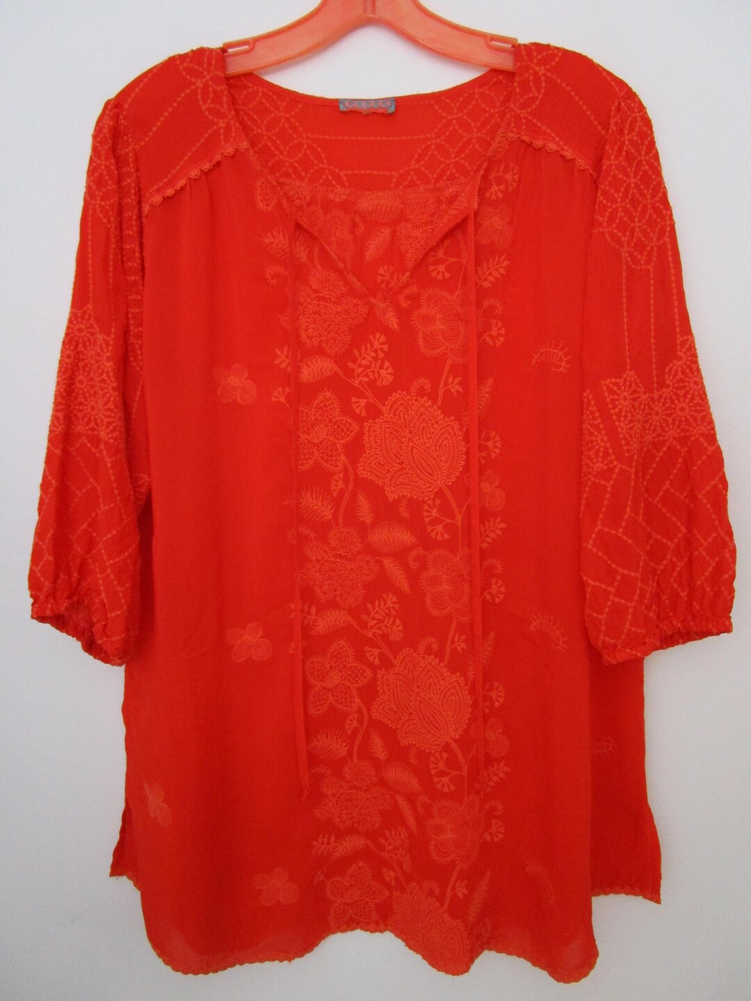 M Johnny Was Red Floral Embroidery Top Blouse Rayon Crinkle Bohemian - Etsy