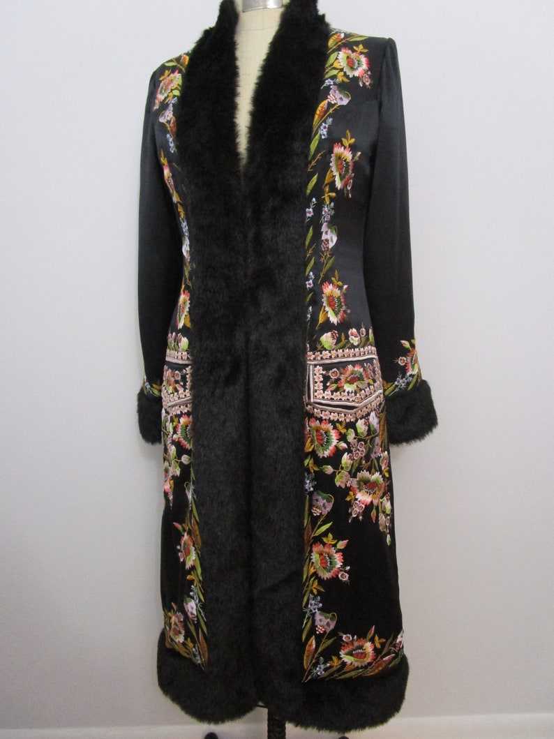 Sz4 Sue Wong Embroidered Silk Duster Coat Faux Fur Floral - Etsy