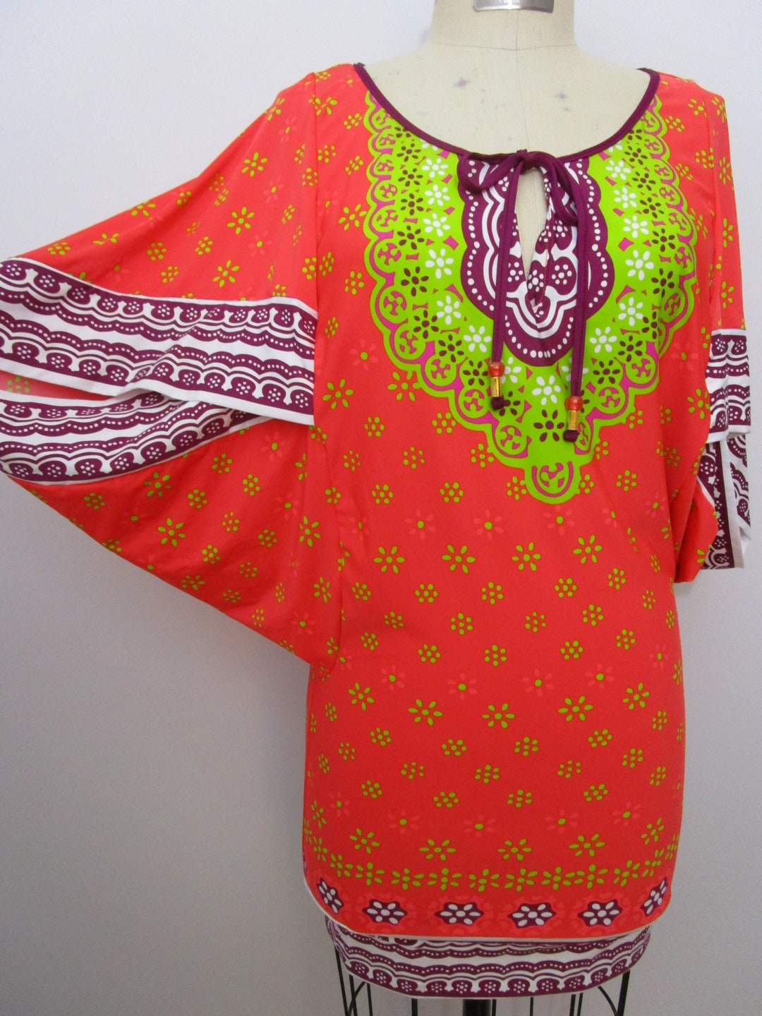 S Trina Turk Dashiki Tunic Dress Swim Coverup Print Orange Chartreuse ...
