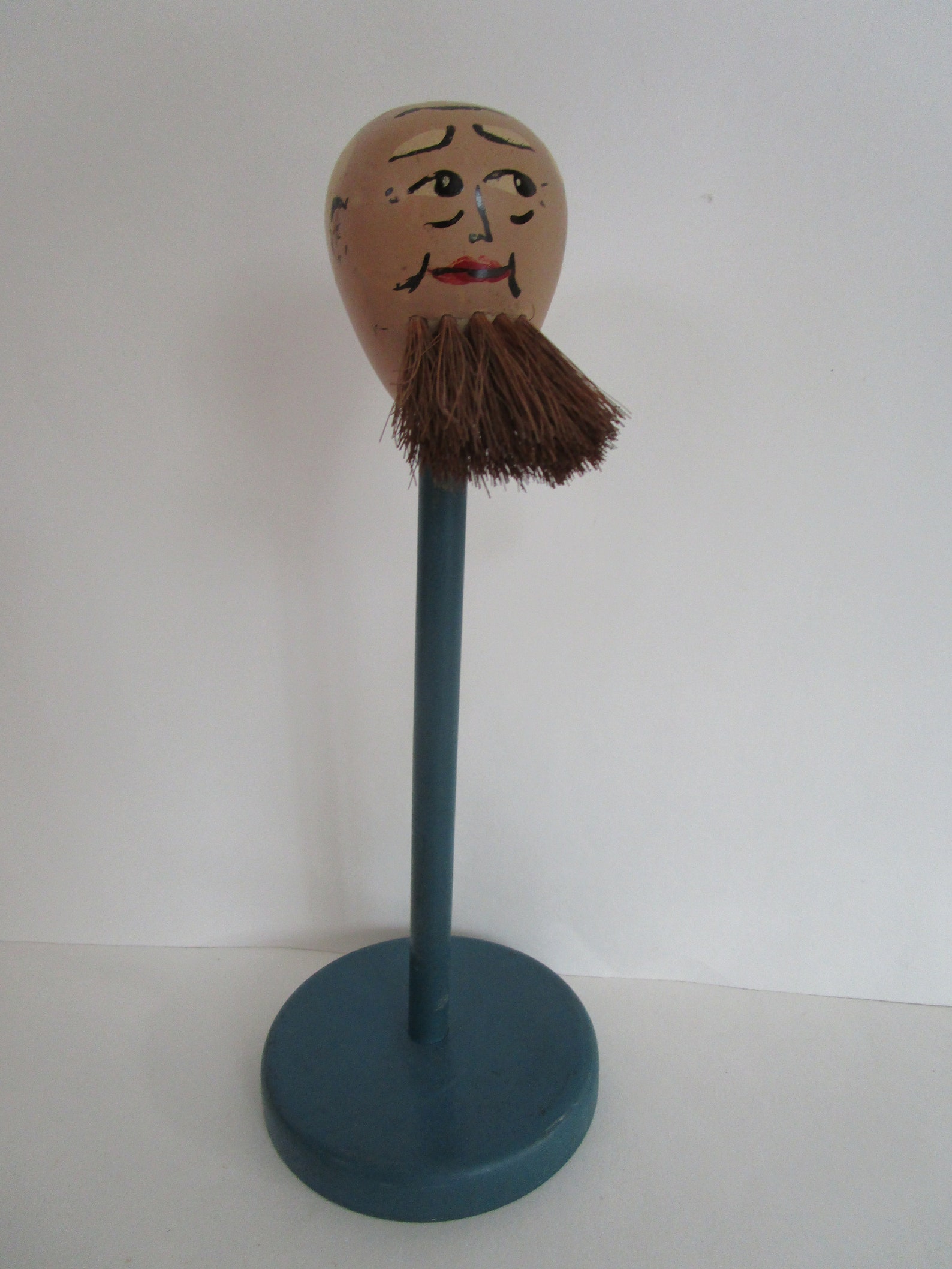 Egg Head Man Goatie Beard Brush Wooden Hat Stand Painted Hair - Etsy