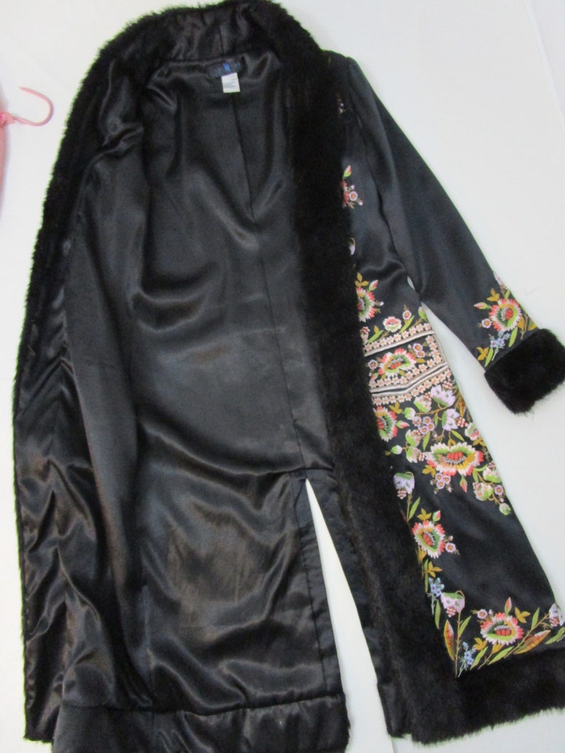 Sz4 Sue Wong Embroidered Silk Duster Coat Faux Fur Floral - Etsy
