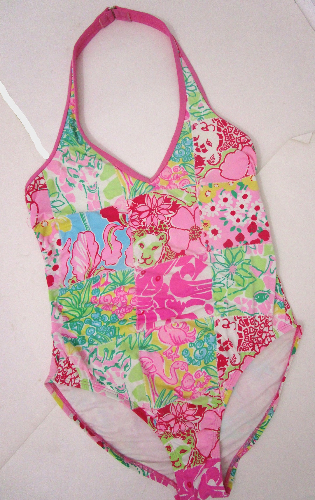 Sz8 Lilly Pulitzer Patchwork Animal Floral Swimsuit One Piece Pink ...