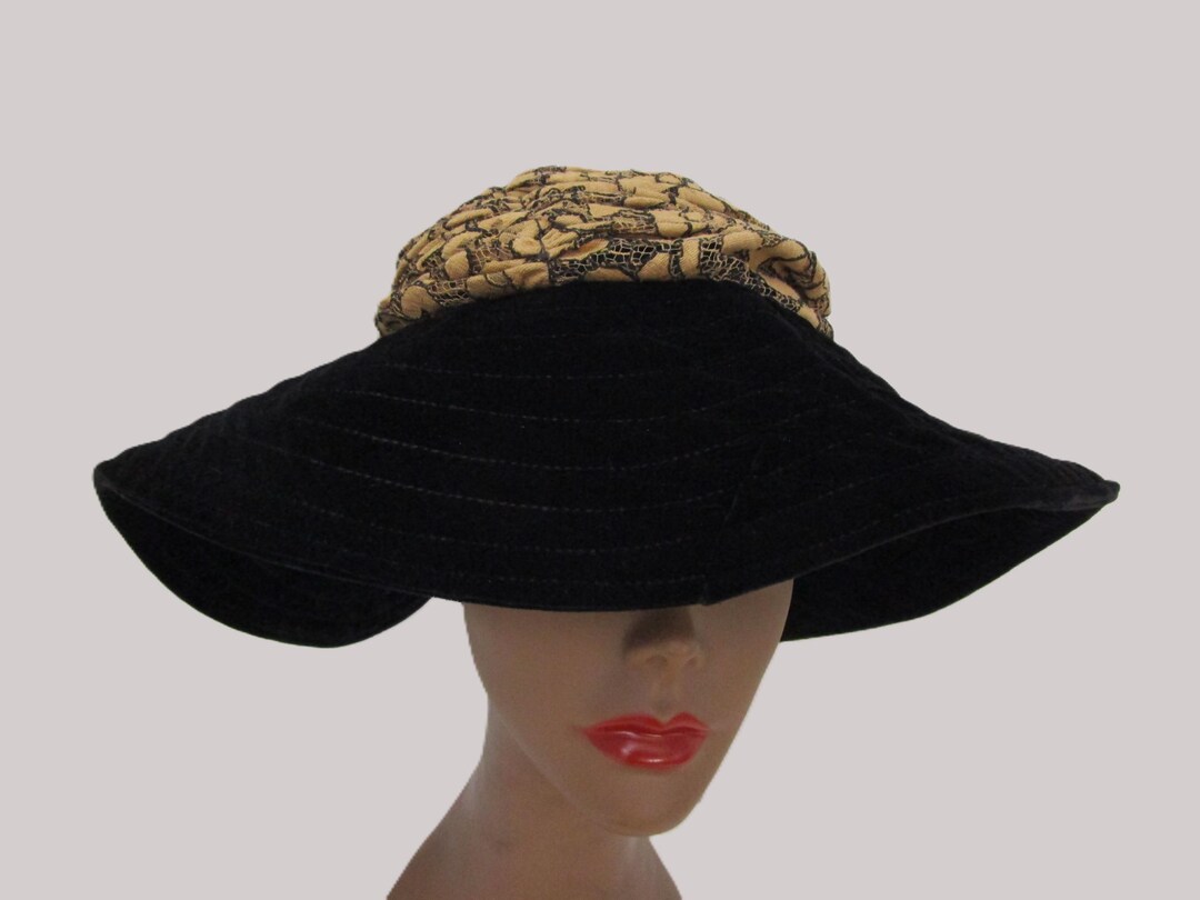 Kokin Soft Velvet Floppy Brim Hat Black Velveteen Gold Lace Packable - Etsy