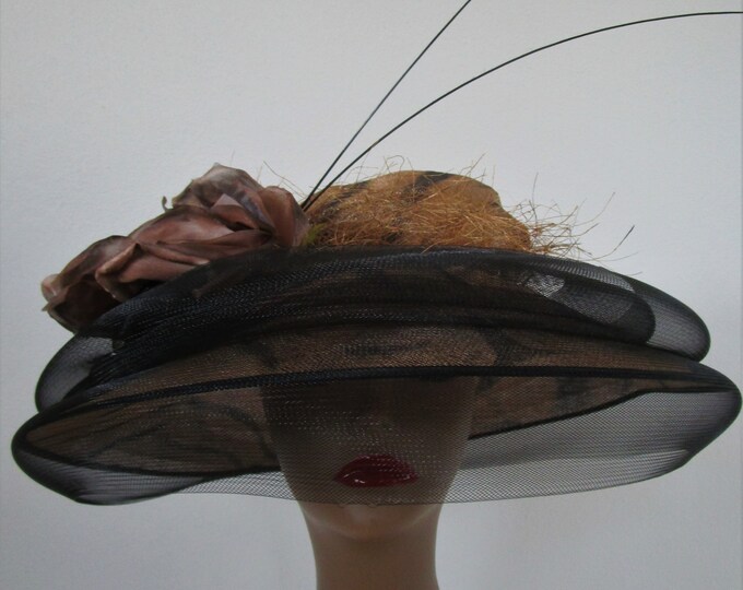 Tiger Marzi Italy Sinamay Straw Sheer Hat Neiman Marcus Khaki Brown ...