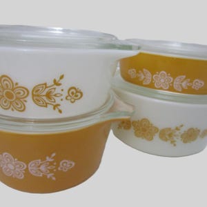 4 Pyrex Butterfly Gold Casseroles Lids 471 472 473 474 USA Vintage 70s ...