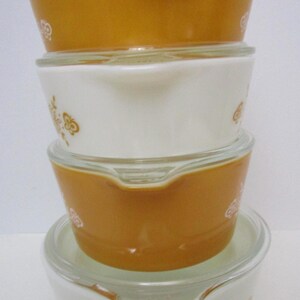 4 Pyrex Butterfly Gold Casseroles Lids 471 472 473 474 USA Vintage 70s ...