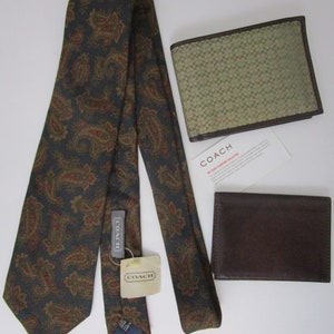 NWT Coach Bifold Wallet Card Holder Necktie Cravat Silk Paisley Brown ...