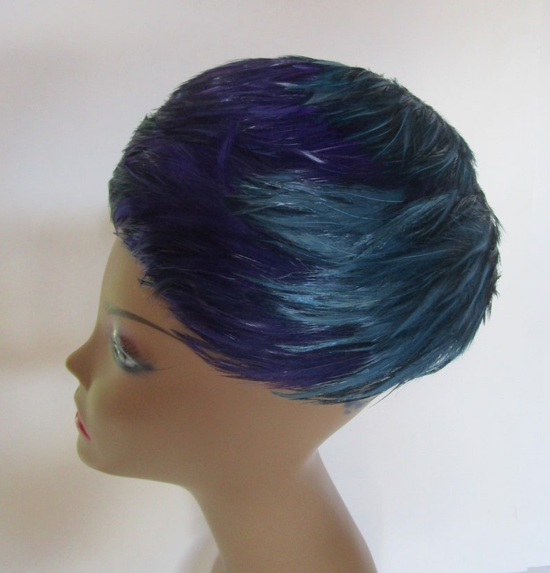 Bright Mr John Feather Hat Toque Green Purple Teal Blue | Etsy