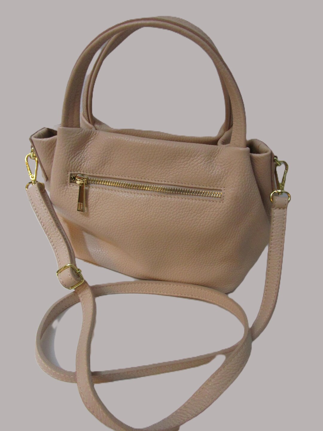 Blush Pink Claudia Italian Pebbled Leather Crossbody Shoulder Tote Bag ...
