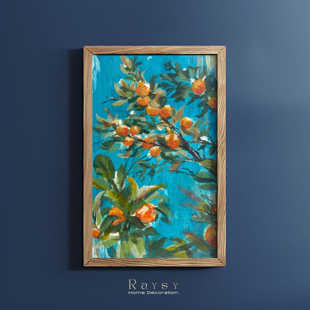 Printable Orange Tree Painting, Vintage Acrylic Paint, Spring Farmhouse ...