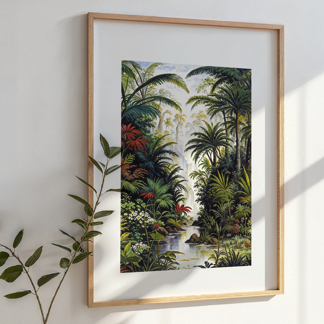 Lush Tropical Forest Wall Art Image Exotic Landscape Illustration to ...