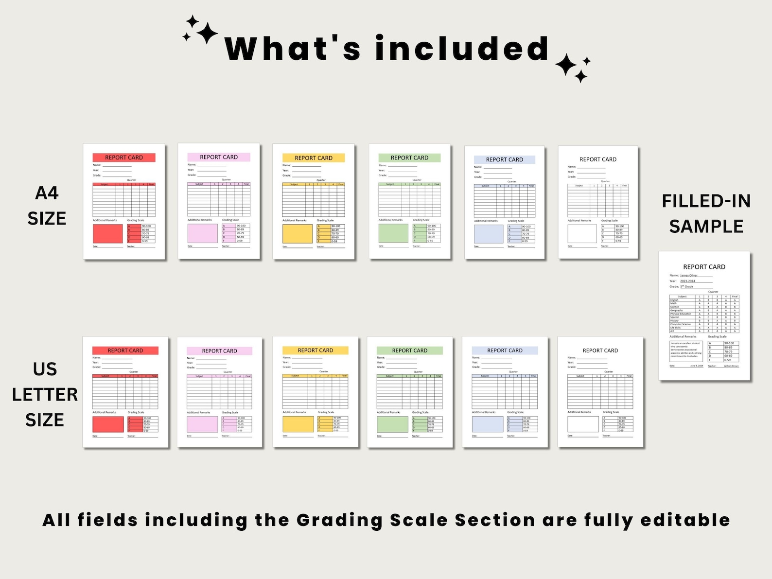 Editable Report Card, Homeschool Report Sheet, A4 and US Letter Size ...