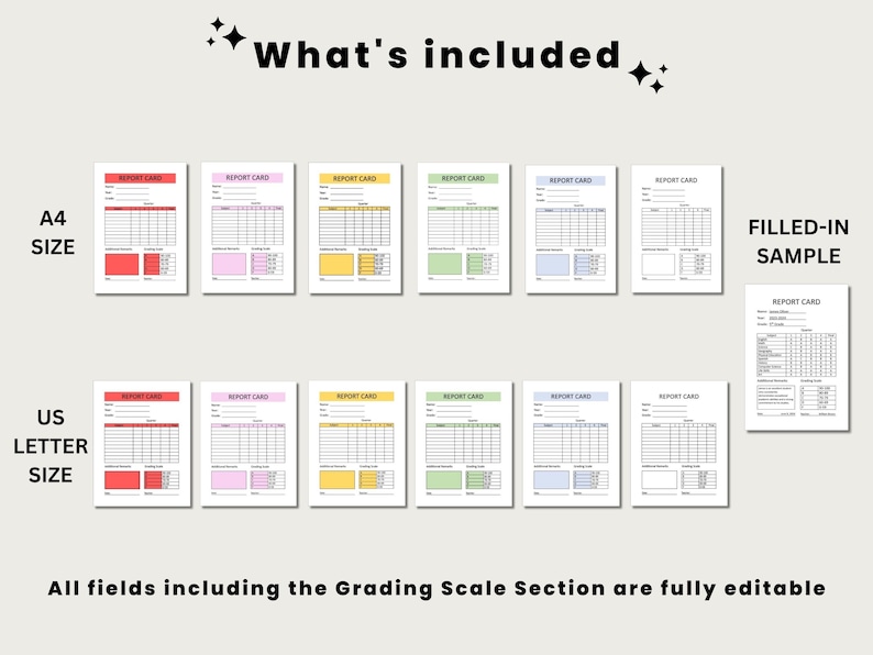 Editable Report Card, Homeschool Report Sheet, A4 and US Letter Size ...