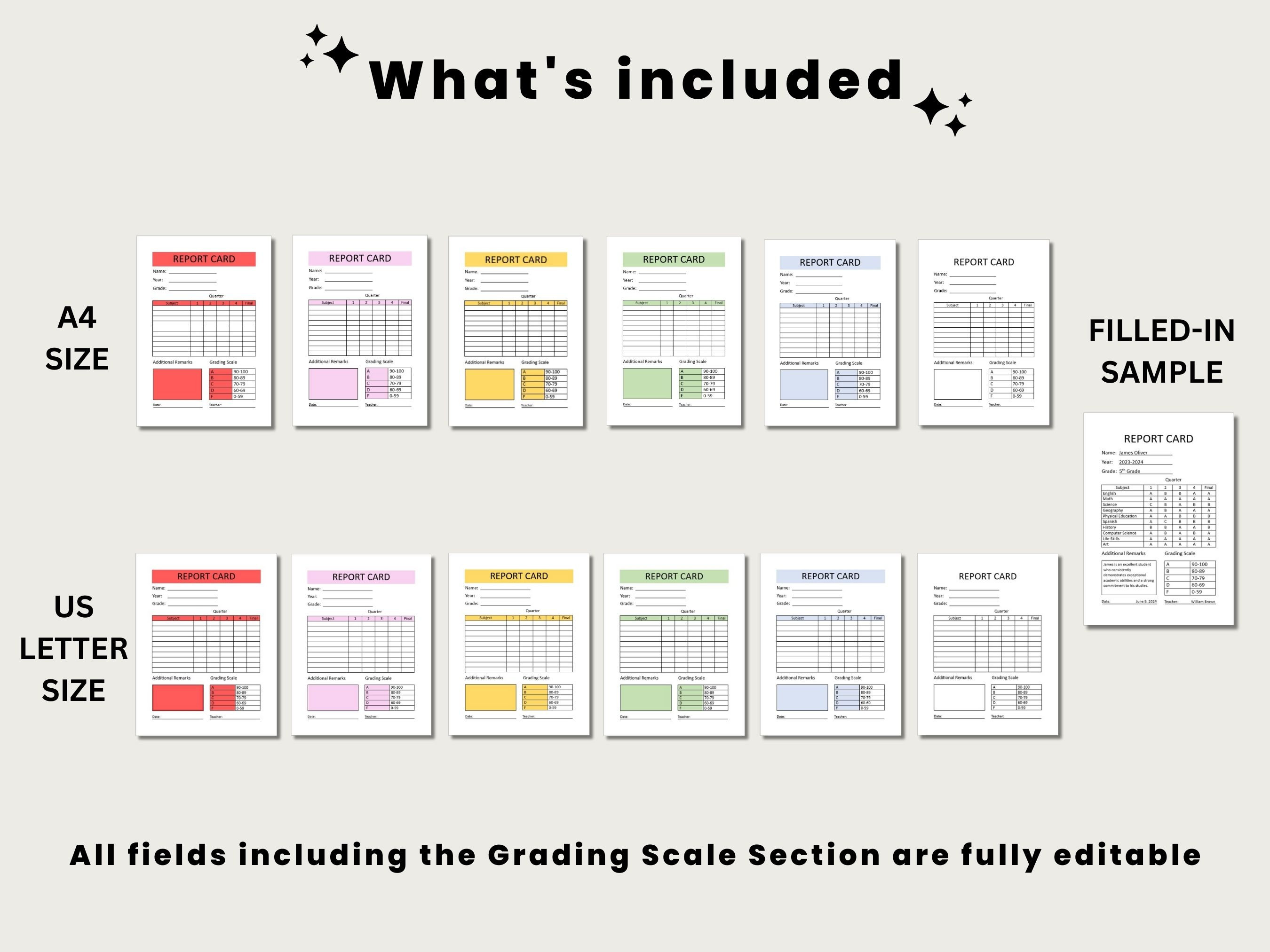 Editable Report Card, Homeschool Report Sheet, A4 and US Letter Size ...