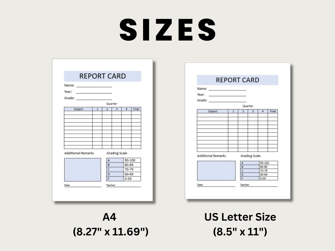 Editable Report Card, Homeschool Report Sheet, A4 and US Letter Size ...