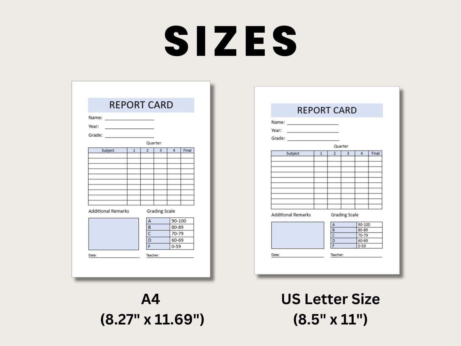 Editable Report Card, Homeschool Report Sheet, A4 and US Letter Size ...