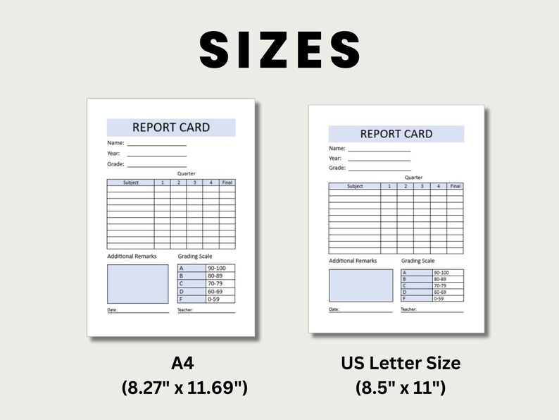 Editable Report Card, Homeschool Report Sheet, A4 and US Letter Size ...