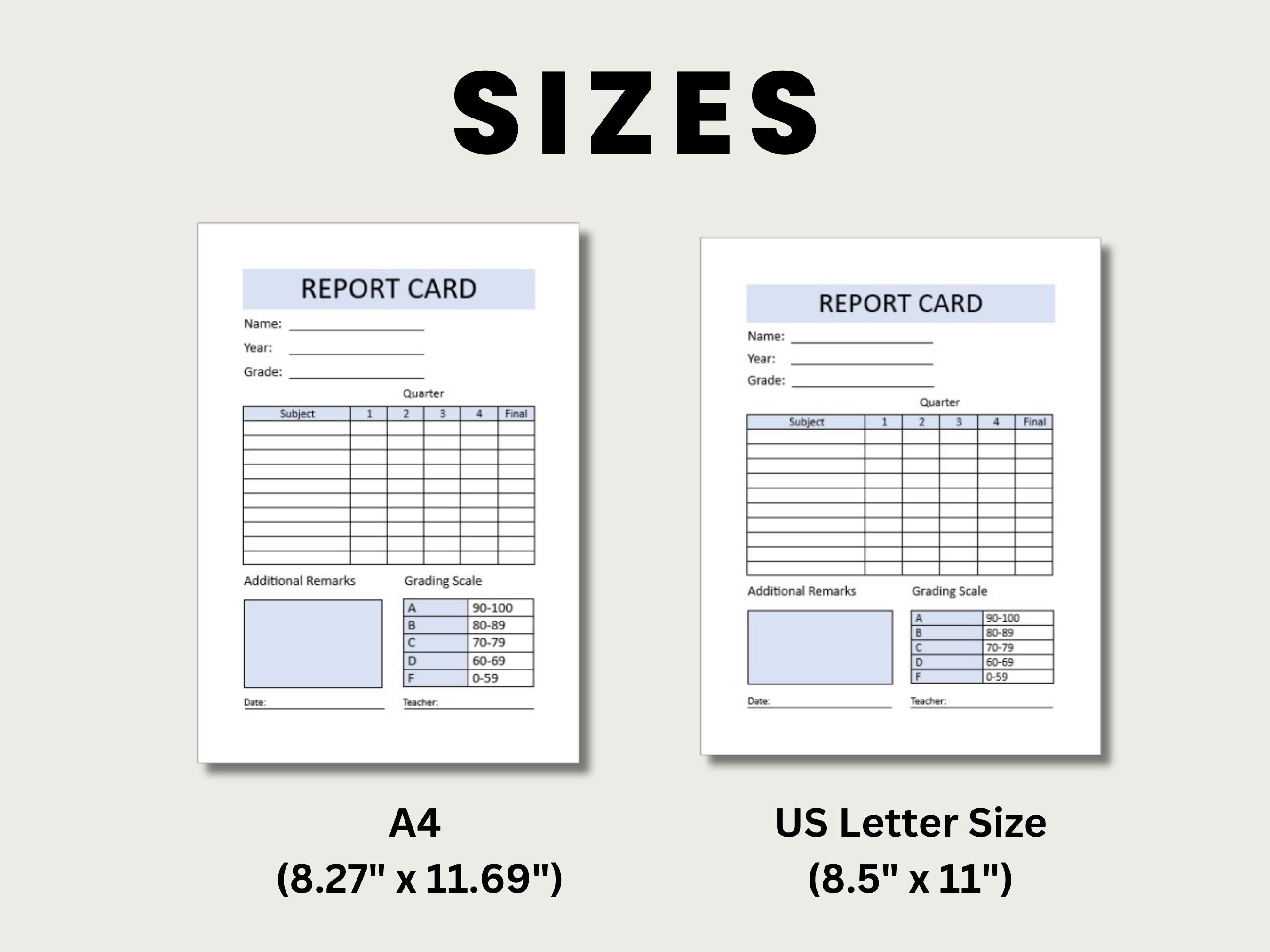 Editable Report Card, Homeschool Report Sheet, A4 and US Letter Size ...