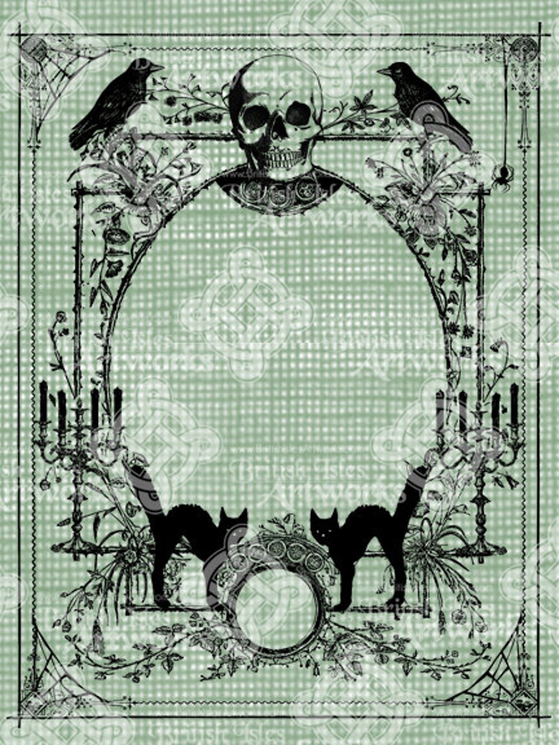 Digital Download Gothic Skull Ravens Halloween Frame Border, Digi Stamp ...