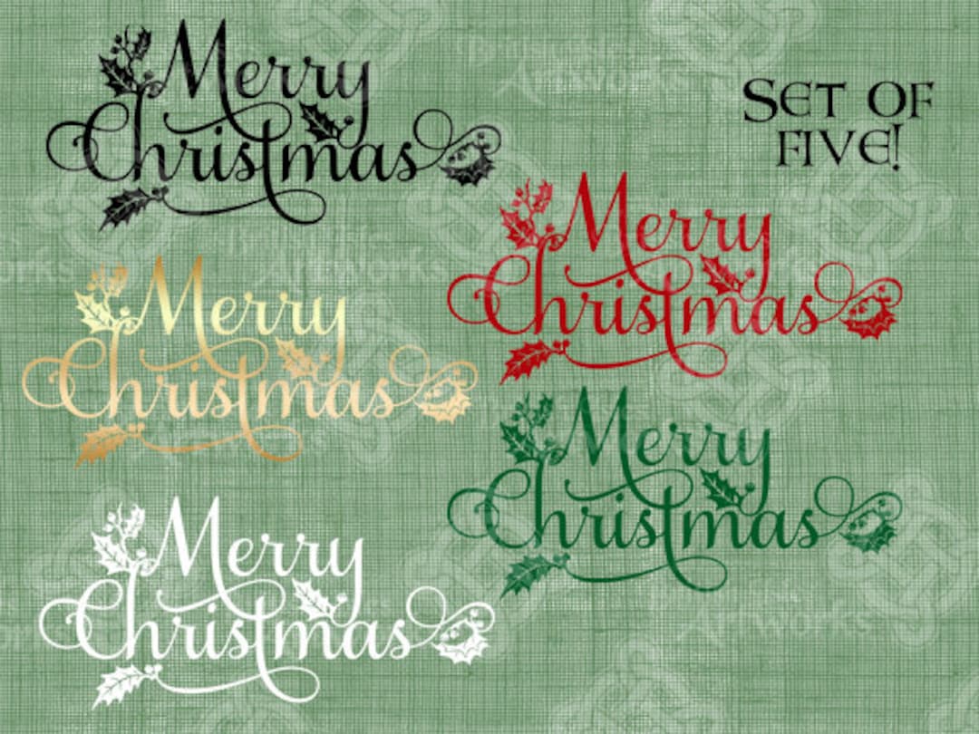 Digital Download Merry Christmas Typography Script Font With Holly and ...