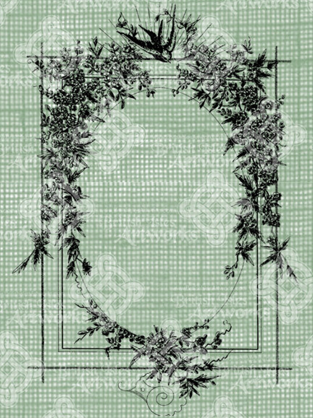Digital Download Bird and Flower Floral Frame Border, Digi Stamp ...