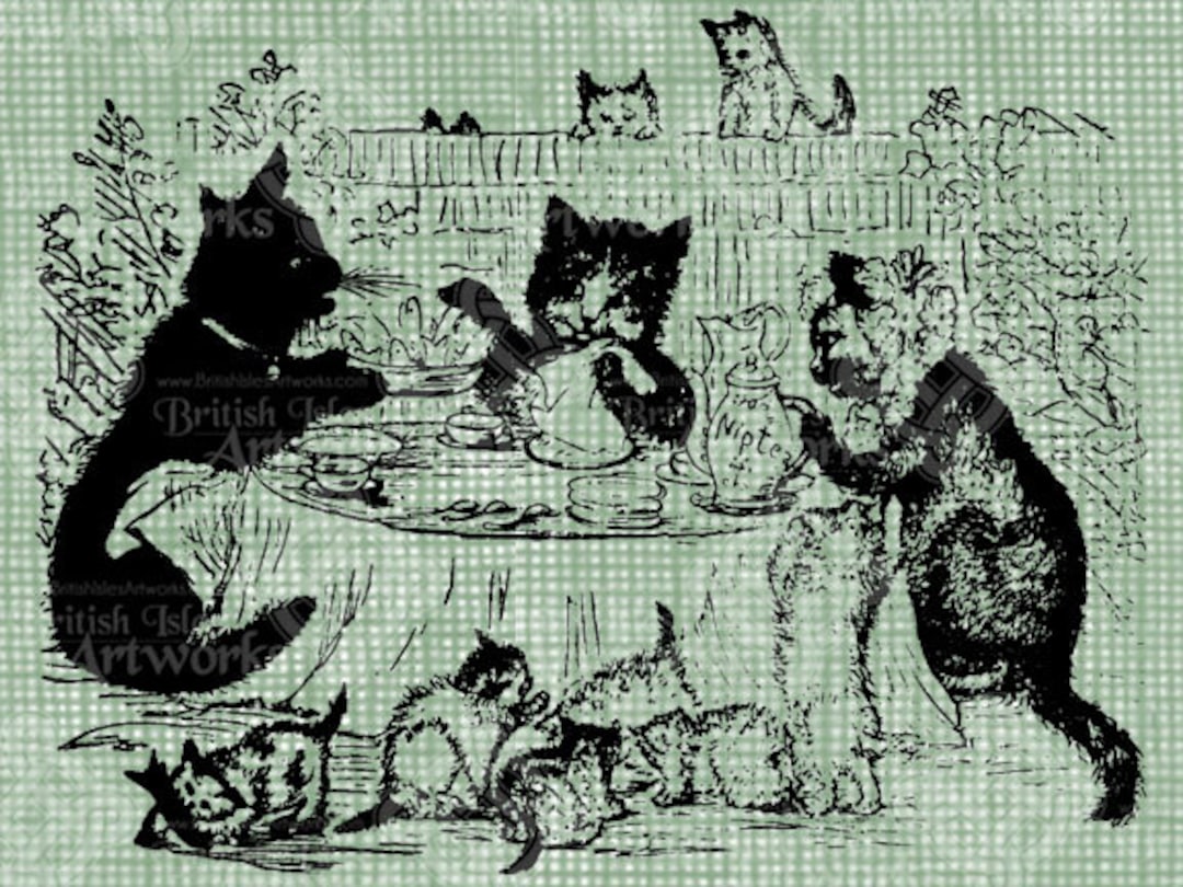 Digital Download Kitty Tea Party, Kitten Cat Illustration Digi Stamp ...